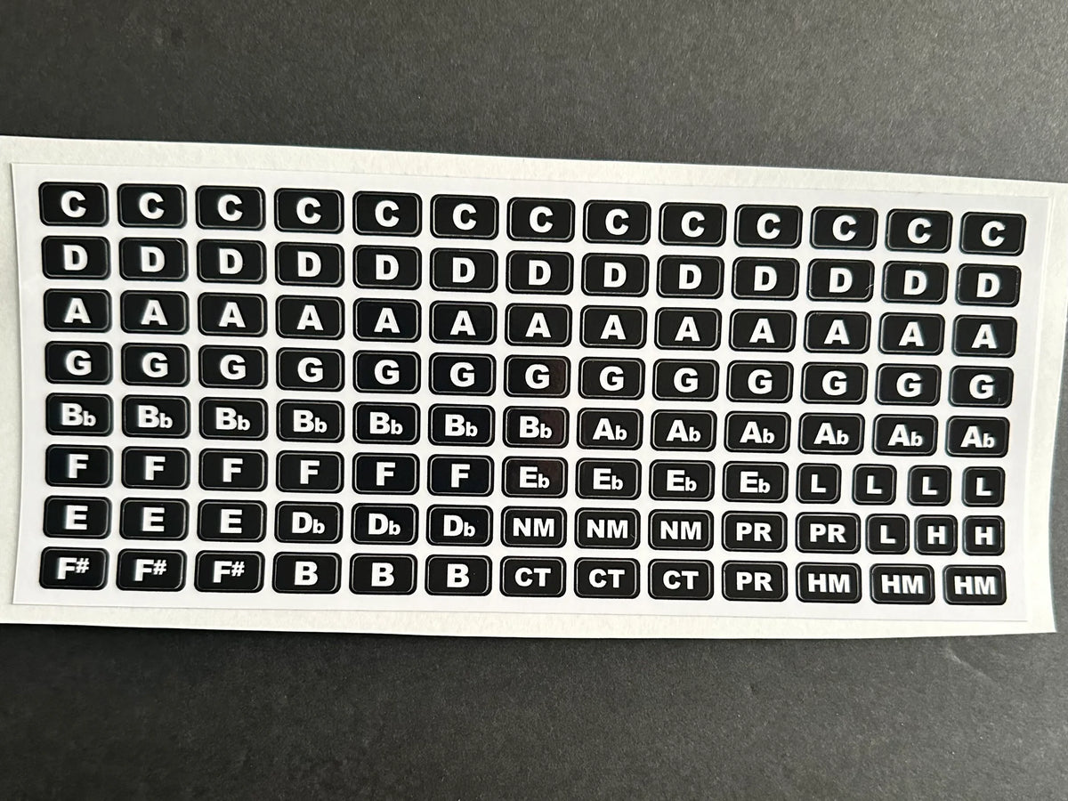 Andrew Zajac 106 Large Flat Key Labels White on Black. Includes Free U ...