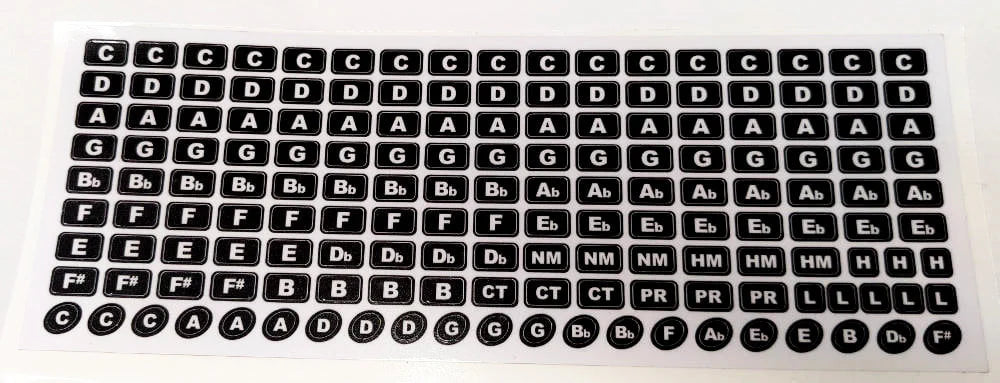 Andrew Zajac 160 Flat Key Labels White on Black. Includes Free USA Shi ...